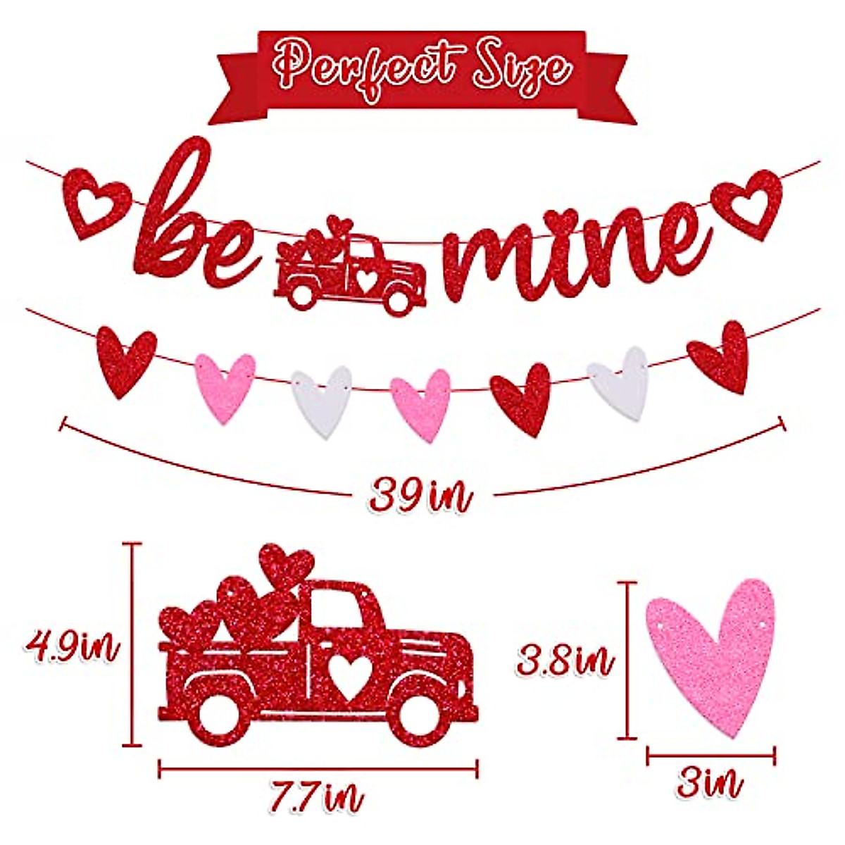 Happy Valentine’s Day Be Mine Banner Valentine Decoration Wedding Engagement Bridal Shower Romantic Theme Party Supplies I Love You XOXO Glitter Pink Red Decoration