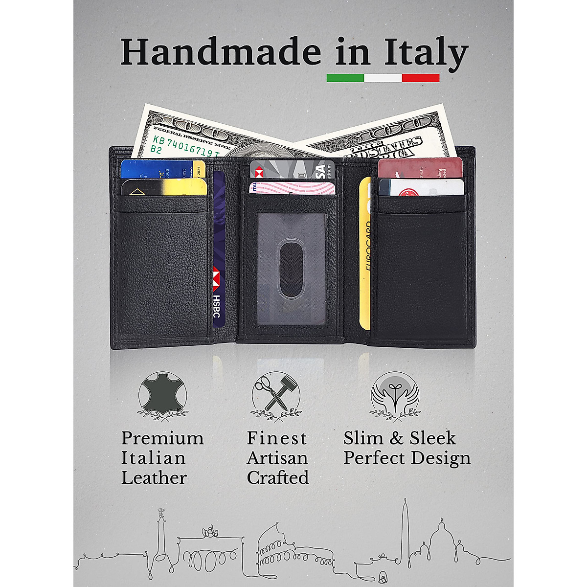 CALGARI® Italian Luxury Leather Wallets For Men | Trifold