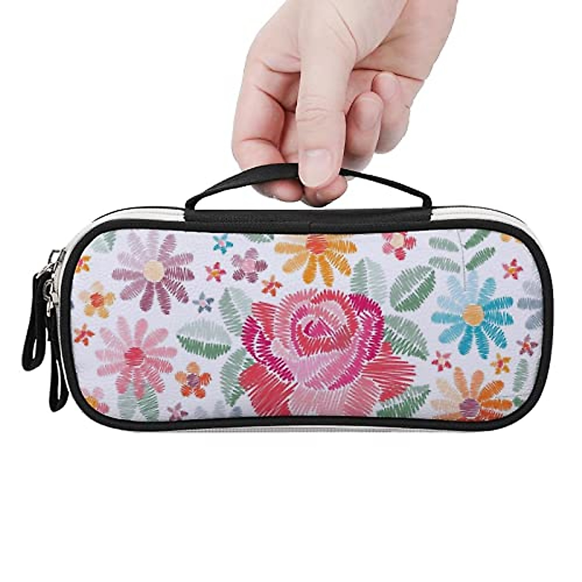 Vintage Flowers PU Leather Pencil Pen Case Organizer Travel Makeup Handbag Portable Stationery Bag