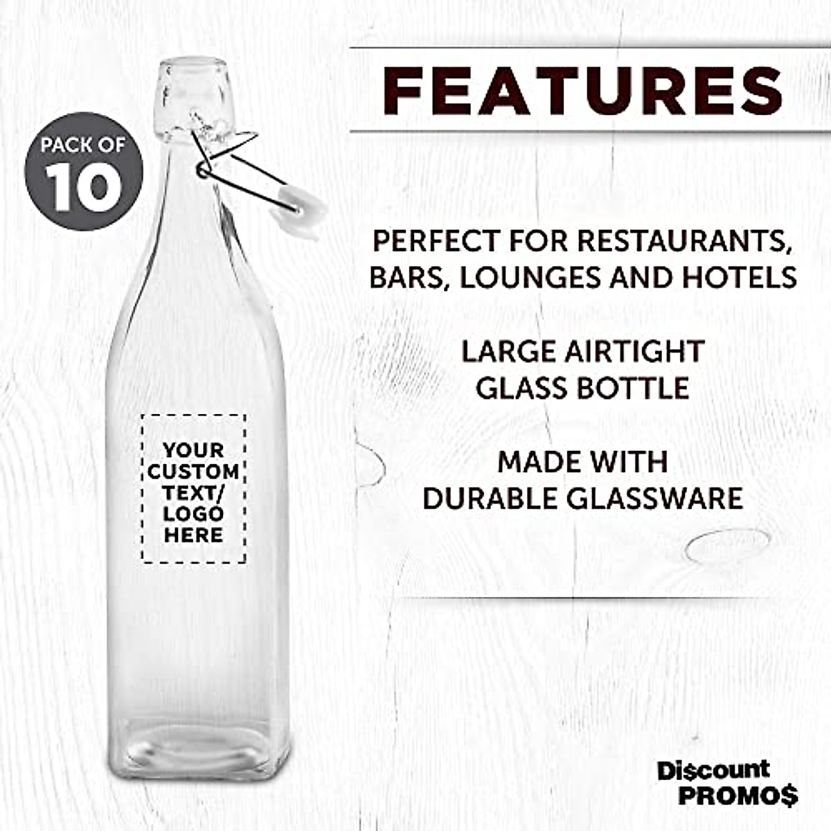 Custom Square Glass Water Carafe Bottles with Wire Lids 14 oz. Set of 10, Personalized Bulk Pack - Perfect for Juices, Smoothies, Milk, Condiments - Clear