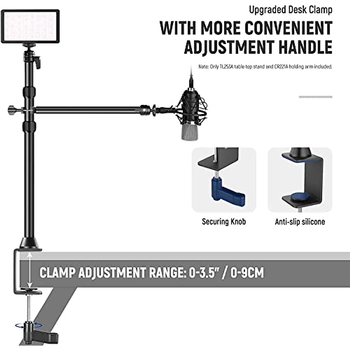 NEEWER Tabletop Camera Mount Stand with Flexible Arm, Overhead Height Adjustable Light Stand Mount with Table Mounting Clamp, Swiveling Ball Head for DSLR Camera, Phone, LED Light, Webcam and More