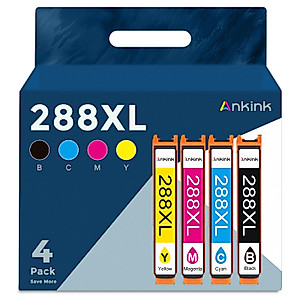 Ankink Remanufactured Higher Yield Epson 288XL Ink Cartridge 4 Pack Compatible for Epson 288 Ink XL 1 Black 3 Color Combo Pack Fit with XP-440 XP-330 XP-340 XP-430 434 446 XP440 XP446 XP340 Printer