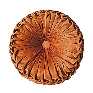 Elero Round Throw Pillow Velvet Home Decoration Pleated Cushion for Couch Chair Bed Car Orange