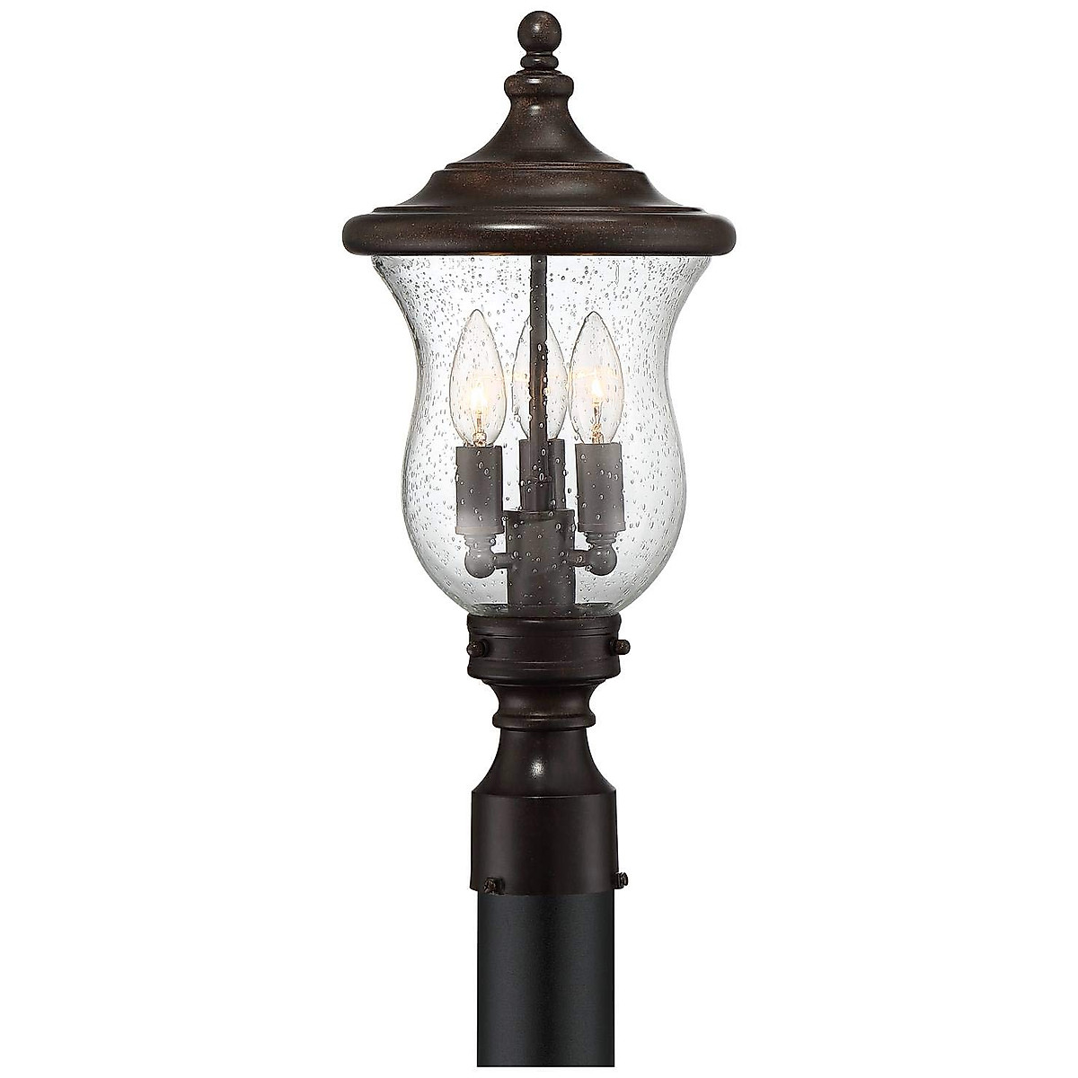 Carriage Traditional Outdoor Post Light Fixture LED Bronze 19" Clear Seedy Glass Decor Exterior House Porch Patio Outside Deck Garage Yard Garden Driveway Home Lawn Walkway - Franklin Iron Works