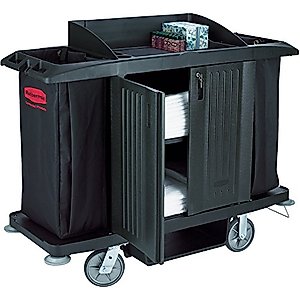 Rubbermaid Commercial Executive Series Full-Size Housekeeping Cart with Doors, Black, FG619100BLA
