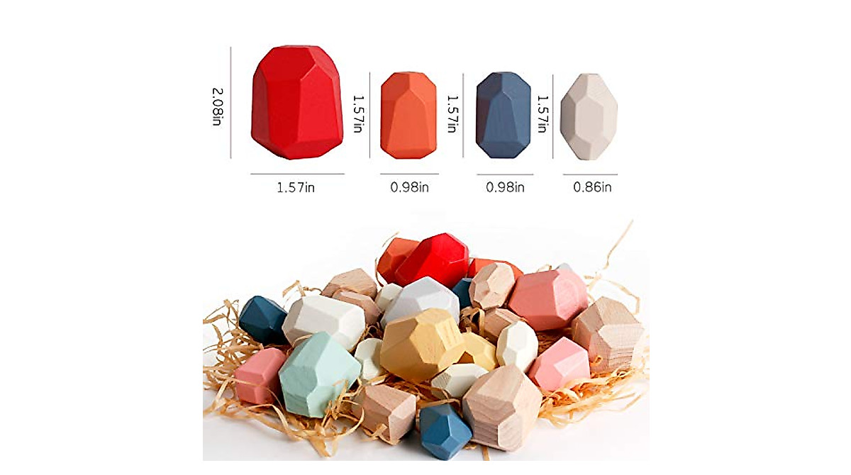 Educational Wooden Stacking Rocks for Kids 1-6 | Bestamtoy Play Set