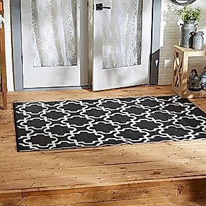 DII Reversible Outdoor Lattice Woven Rug, 4x6 Ft, Black