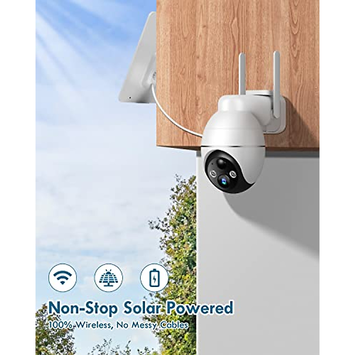 Recacam Solar Security Cameras Wireless Outdoor, 2K 355° PTZ Outdoor Camera Wireless, 2.4G Wi-Fi Cameras for Home Security with PIR, 2-Way Talk, IP65, 4dbi, Spotlight/Siren, Color Night Vision