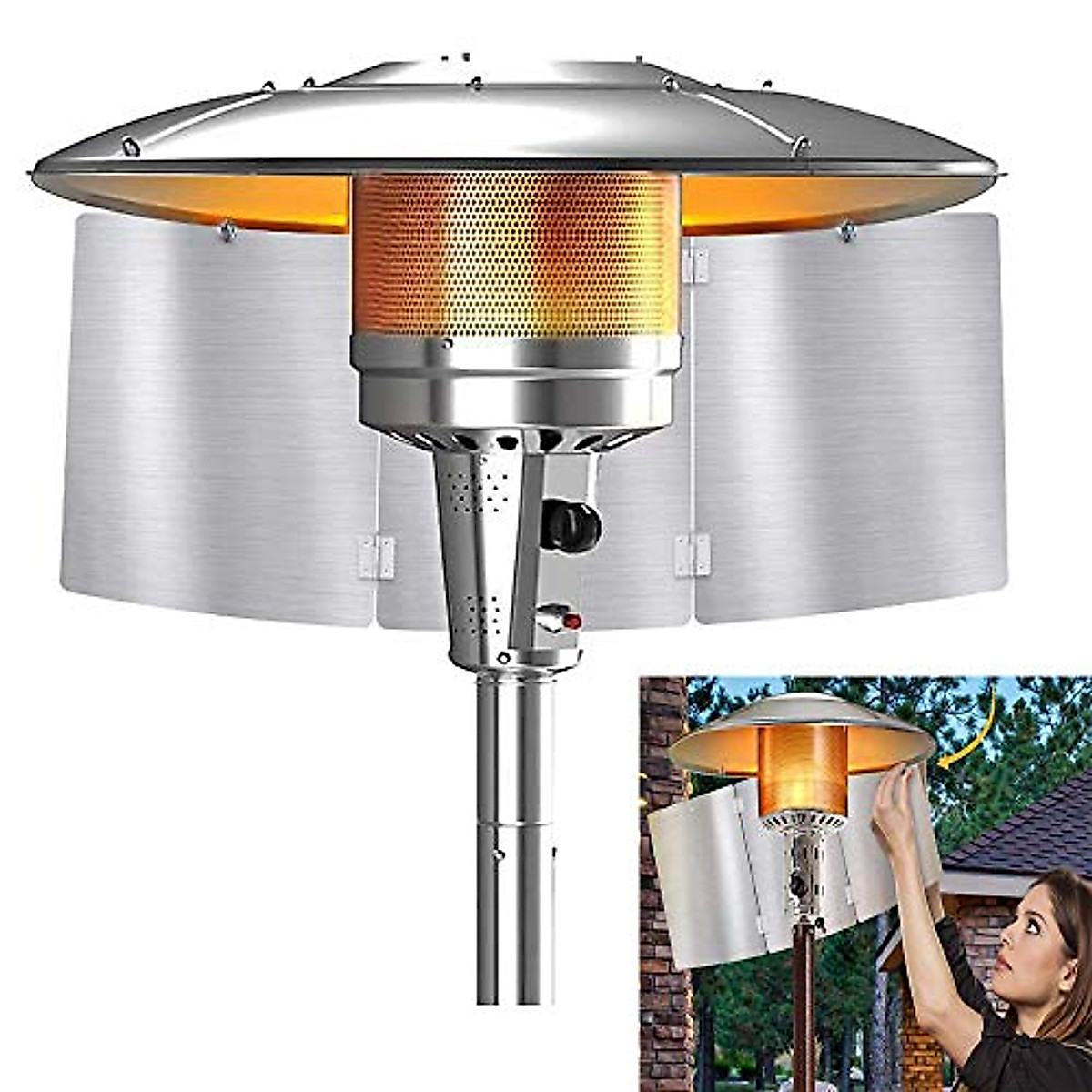 Patio Heater Reflector Shield, Portable Foldable Heat Focusing Reflector for Round Natural Gas, Propane Patio Heaters and Heat lamp Outdoor(1 Pack)