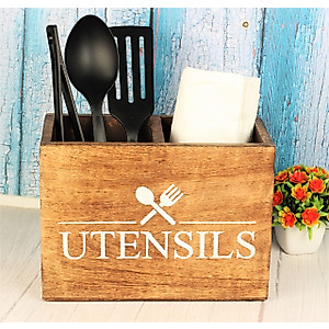 ARTISENIA Wooden Kitchen Utensil Holder With 2 Compartments Wood Utensil Organizer for Cutlery, Napkins, Cups Caddy Organizer | 9.5 X 5 X 7 Inch