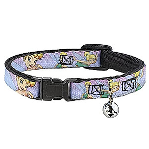 Buckle-Down Breakaway Cat Collar - Tinker Bell Poses Purple/Pink Fade - 1/2" Wide - Fits 8-12" Neck - Medium
