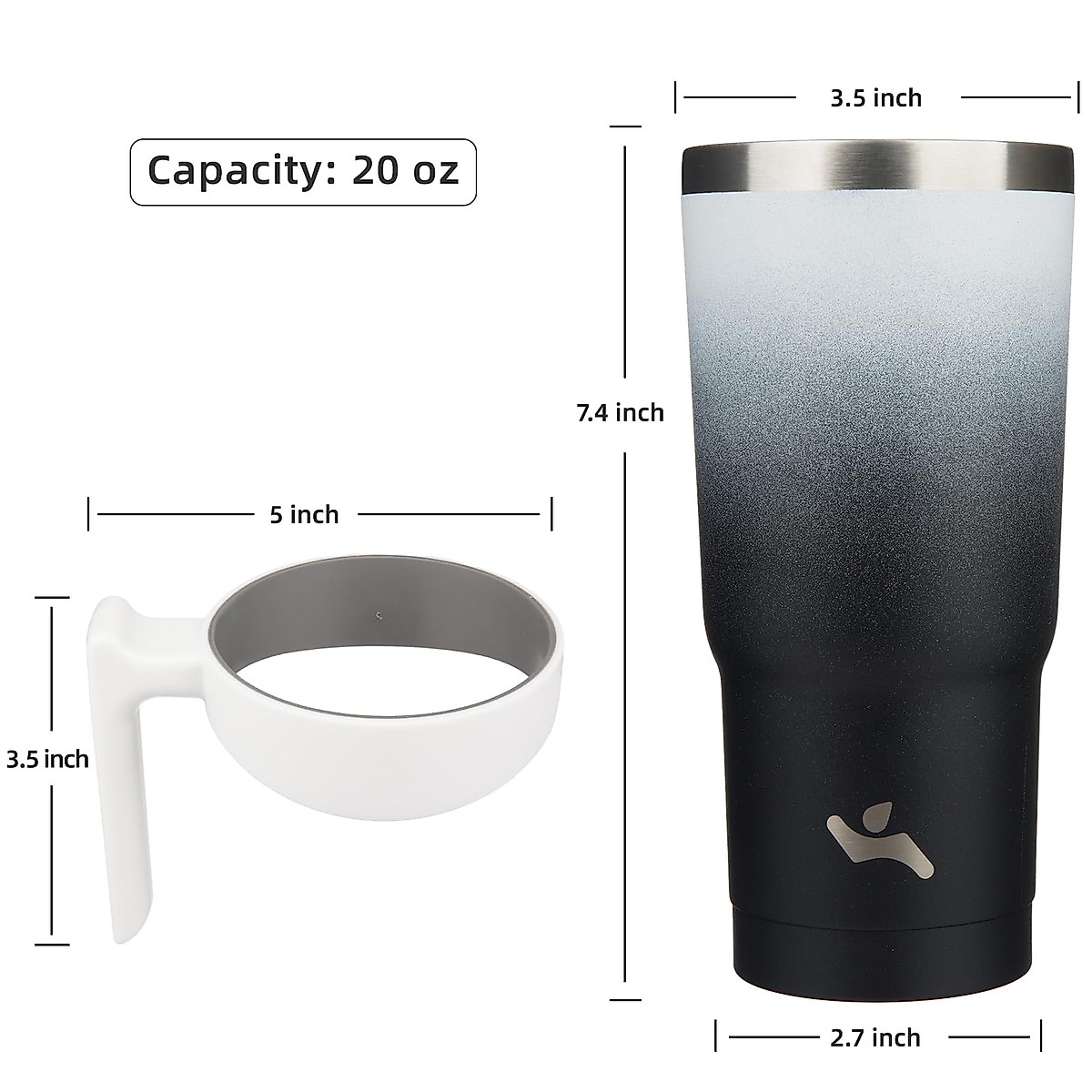 Konokyo 20 oz Tumbler with Handle and 2 Straw 2 Lid, Insulated Water Bottle Stainless Steel Vacuum Cup Reusable Travel Mug,Day Night