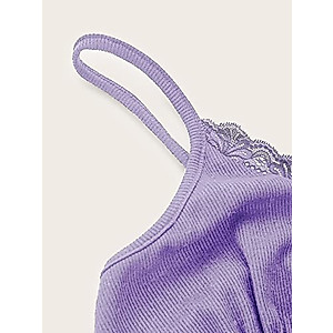 MakeMeChic Women's Y2K Lace Trim V Neck Sleeveless Cami Crop Top Camisole Lilac Purple XS