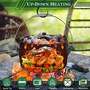 5QT Cast Iron Dutch Oven, HaSteeL Pre Seasoned Camping Pot & Lid Lifter, Large Heavy Duty Deep Pot with Feet & 2-In-1 Frying Skillet Lid, Great for Outdoor Stovetop Griddle Campfire Cooking Baking