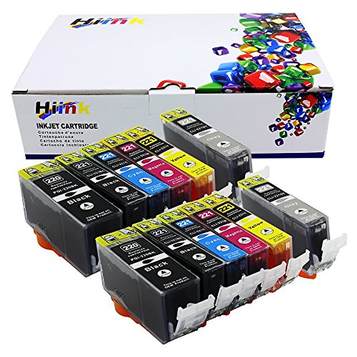 HIINK Compatible Ink Cartridge Replacements for Canon PGI-220 CLI-221 pgi220 cli221 Ink Cartridges use with Canon Pixma MP990 PIXMA MP980(2PGbk, 2BK, 2C, 2M, 2Y, 2GY, 12-Pack)