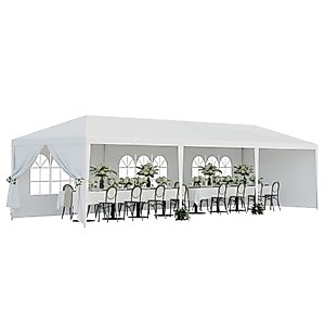 JupiterForce 10 x 30 Outdoor Wedding Party Tent Camping Shelter Gazebo Canopy with Removable Sidewalls Heavy Duty Tent Gazebo Storage BBQ Pavilion Canopy Cater Events, White(10' x 30')