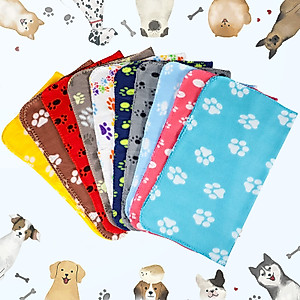 10 Pieces Pet Blankets with Paw Print Dog Cat Soft Fleece Blankets Sleep Mat Pad Bed Cover for Kitten Puppy and Other Small Animals, 24 x 28 Inch (Bright Color)