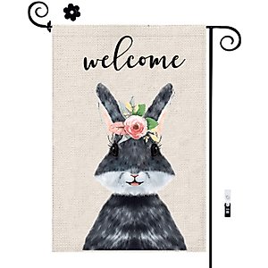 Spring Garden Flag 12 x 18 Double Sided, Welcome Spring Yard Flag with Floral Bunny - Burlap Flag Small Seasonal Flags For Home Decor Outside Yard Decorations