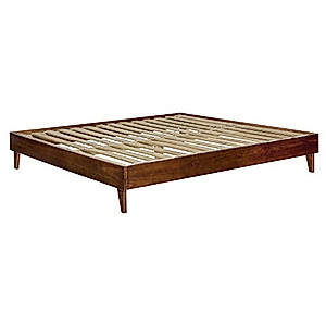Walker Edison Mid Century Modern Wood King Platform Bed Frame No Box Spring Needed Bedroom Headboard Base, King, Walnut