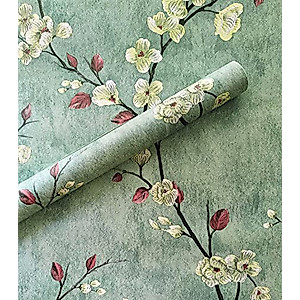 17.7'' x 118'' Floral Peel and Stick Wallpaper Green Flower Contact Paper Waterproof Removable Wallpaper Modern Wall Paper Decorative Self Adhesive Contact Paper for Walls