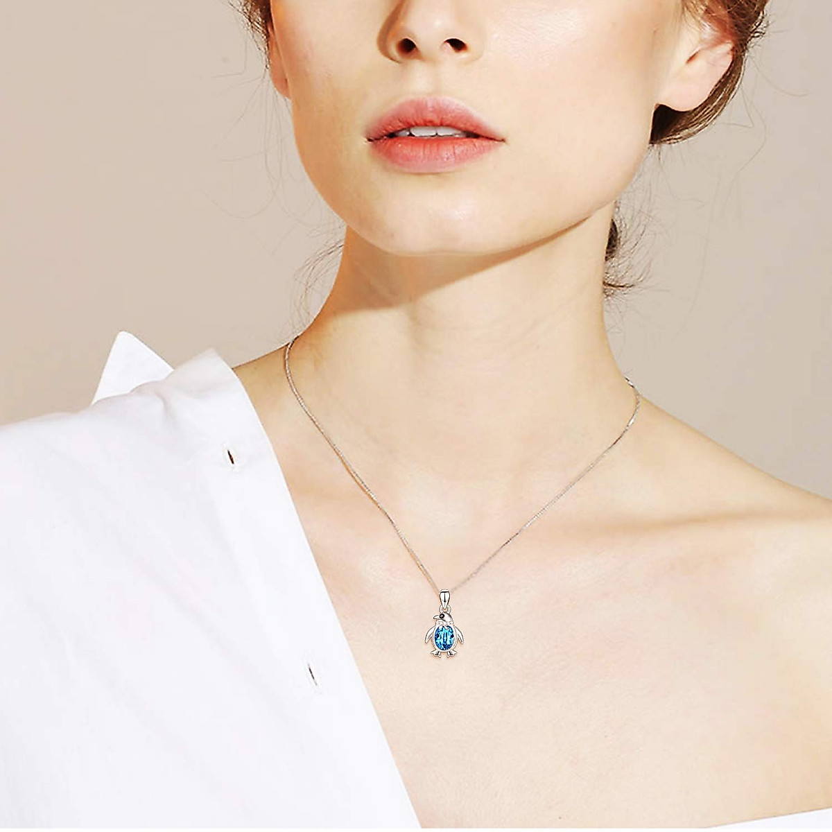 AOBOCO Aquamarine Blue Penguin Necklace for Women Penguin Necklace for Women Sterling Silver Penguin Jewelry Gift for Daughter