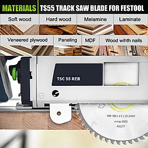495377 491952 for festool Track Saw Blade 160mm（6 1/4"）, 2.2mm, 20mm, 48T, ATB Fit for festool TS 55, TSC 55, TS 60, ATF 55 E, HK 55, HKC 55 Track Saw Plunge Cut Saws 2-Year Warranty