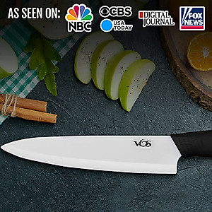 Vos Ceramic Knife 8 Inch Chef with Cover and a Gift Box - Advanced Kitchen Tool for Chefs - Sharp Plain Blade Edge for Cutting, Paring, Slicing, Dicing, Chopping - Ideal for Vegetable, Fruits (Black)