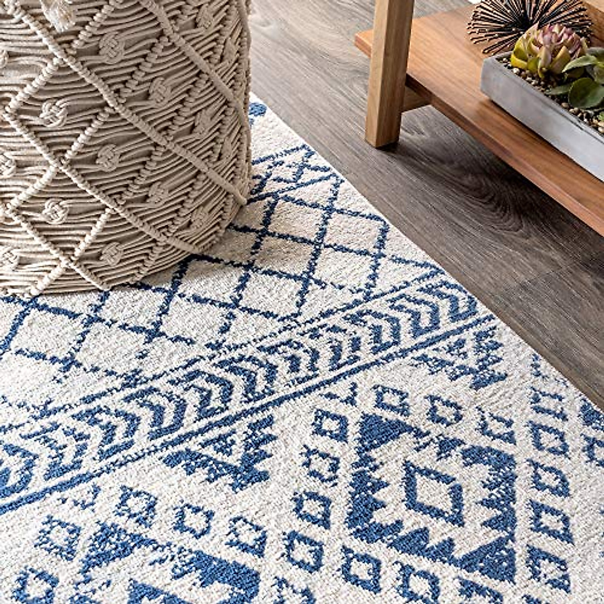JONATHAN Y MOH103A-8 Moroccan Hype Boho Vintage Tribal Cream/Blue 8 ft. x 10 ft. Area-Rug, Bohemian, Easy-Cleaning, for Bedroom, Kitchen, Living Room, Non Shedding