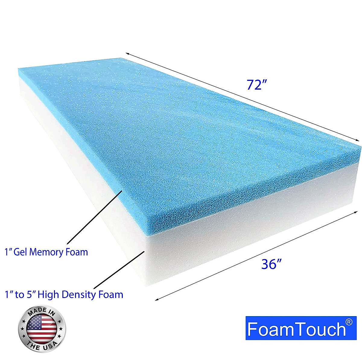 FoamTouch 5" Height x 36" Width x 72" Length Camper/RV bunk Mattress with Gel Memory Foam -No Cover