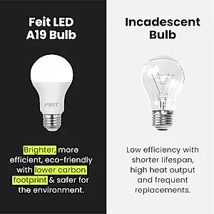 Feit Electric A19 LED Light Bulb, 60W Equivalent, E26 Medium Base, 800 Lumen, 3500K Neutral White light, Indoor/Outdoor General-purpose Light Bulbs, 11,000-Hour Lifetime, A800835/10KLED/MP/24, 24 Pack