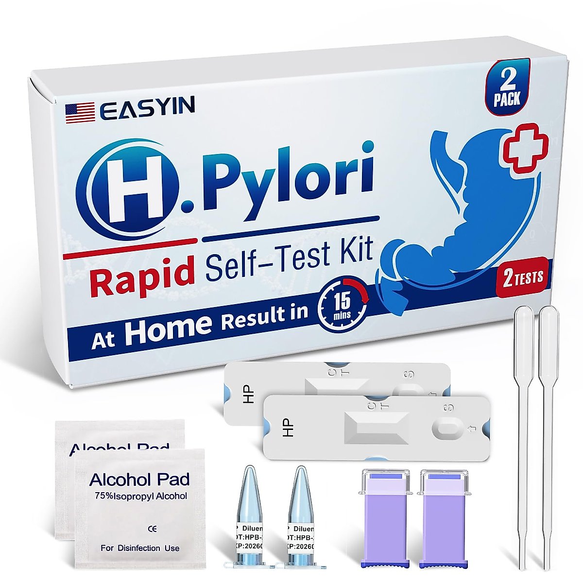 EASYIN H Pylori Test Kit: 2 Pack Helicobacter Pylori Test at Home Results in 10-15 Minutes - Fast & Highly Accurate, Easy to use & Read H-Pylori Test Kit (2)