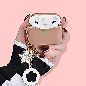 VISOOM Airpods Pro 1st Gen Case Compatible with Apple Silicone Airpods Pro 1 Case Cover for Women Cute Cases Airpod/iPods Pro with Glitter Keychain for Airpod Pro Charging Case-Milk Tea