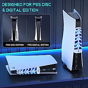 EXTREMECOOL PS5 Cooling Fan, PS5 Accessories PS5 Cooler with 3 High-Speed Cooling Fans (5000RPM) and Cool LED Light, PS5 Fan Cooling Fan Come with USB Port for Sony PS5 Digital/Disc Edition