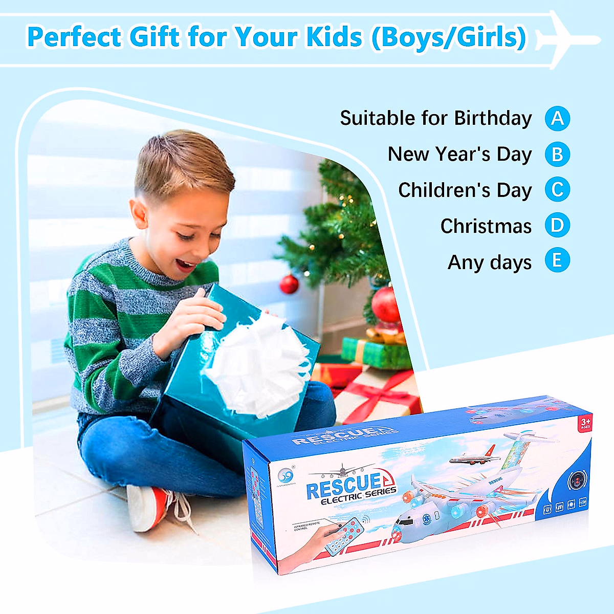 ele ELEOPTION Kids Transport Airplane Toy Aeroplane Infrared Remote Control Plane Toys with Lights and Music for for 3 4 5 6 7 8 Year Old Toddlers Girls Boys