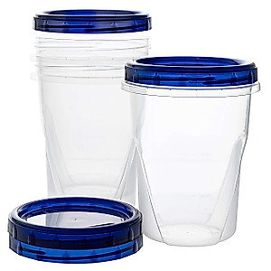 PLASTICPRO [32 oz 3 Pack] Twist Top Deli Containers Clear bottom With blue Top Twist on Lids Reusable, Stackable, Food Storage Freezer Container