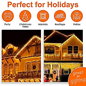 Christmas Icicle Lights Outdoor 33FT 400LED Outdoor Waterproof Holiday Decorations Lights with Remote Control, 8 Modes, Outside Christmas Lights for House, Porch, Eave, Garden Wall Decor (Warm White)