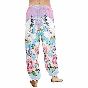 InterestPrint Flying Bird Flower Women's Yoga Trousers Baggy Lounge Bottoms Soft Yoga Sports Dance Harem Pants with Pockets XL