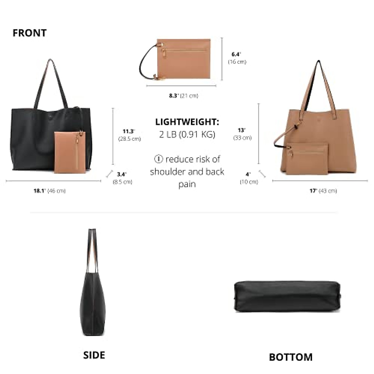 Scarleton Leather Tote Bag for Women, Womens Purses and Handbags, Reversible Tote Bags for Women, Purses for Women, H18420108 - Black/Beige