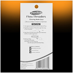 DenTek Floss Threaders | For Braces, Bridges, and Implants | 50 Count (Pack of 1)