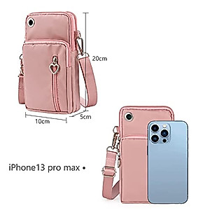 Small Crossbody Wallet Phone Bag, Nylon Cell Phone Purse, Travel Crossbody Bag Cell Phone Shoulder Bag Arm Bag Mini Wallet Purse, with Headphone Port (Pink)