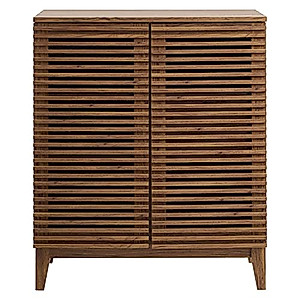 Modway Render Mid-Century Modern Bar with Wine Rack Storage Cabinet, Walnut