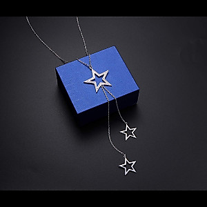 DAOCHONG S925 Sterling Silver Long Stars Statement Necklace Pendant for Women Chain Sweater Jewelry