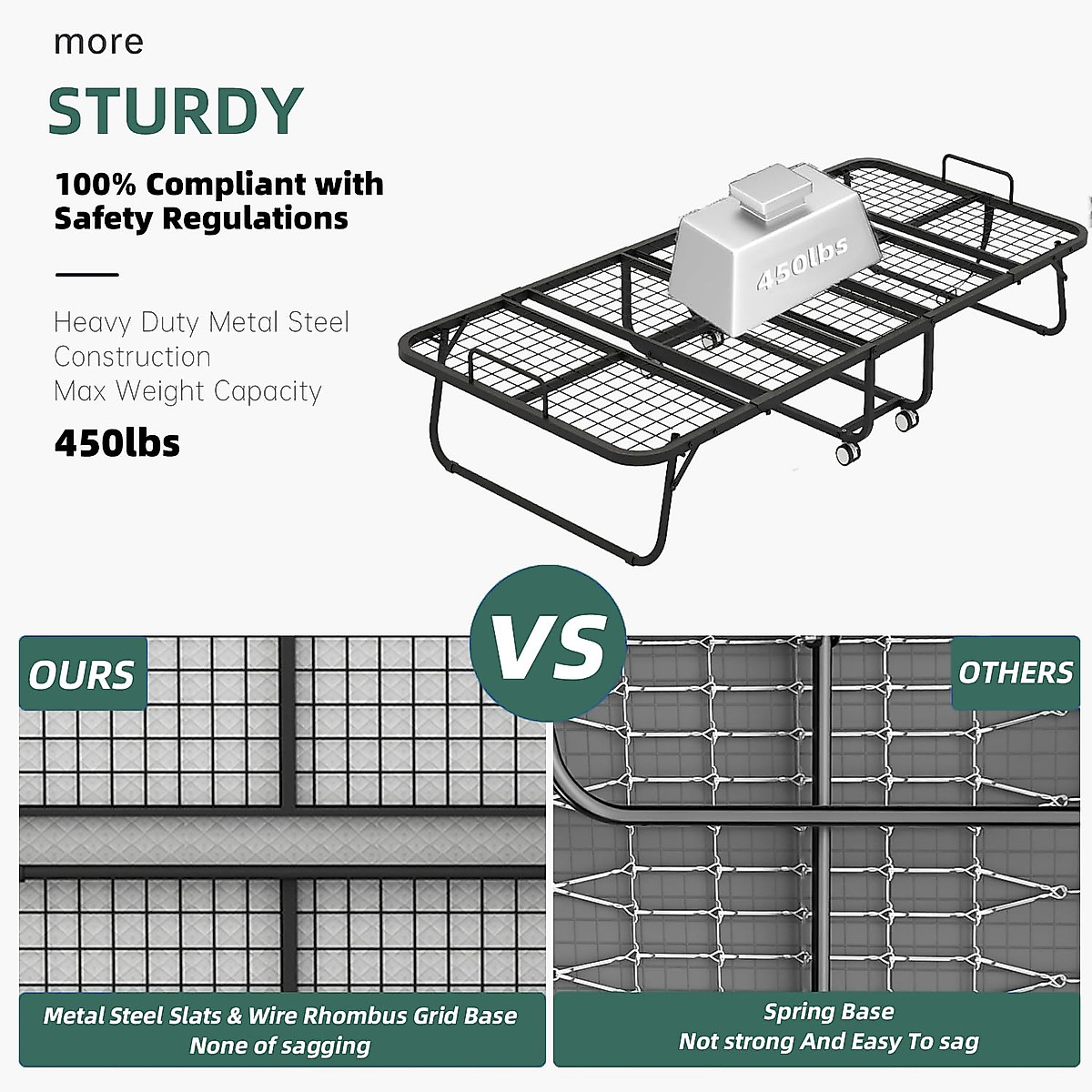 Espsilto Folding Bed with Mattress, Portable Bed for Guest, Foldable Bed with Memory Foam Mattress, Twin Size 75" x 38" Rollaway Bed with Metal Frame for Adults