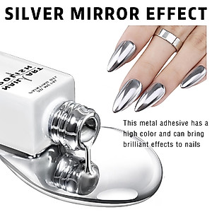 NewBang 2x12ml Metallic Painting Nail Gel Liner Polish, 3D Metal Mirror Effect Painted Drawing Nail Gel with Build in Thin Brush Glossy Chrome Gel Soak Off UV/LED Nail Art Manicure Set #Silver&Gold