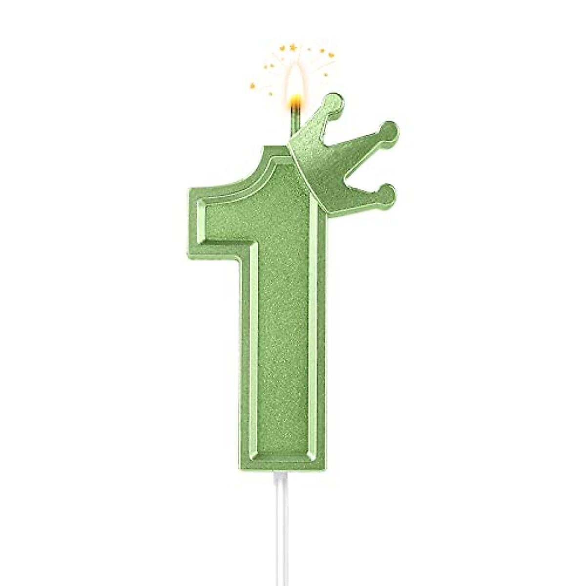 3inch Birthday Number Candle, 3D Candle Cake Topper with Crown Cake Numeral Candles Number Candles for Birthday Anniversary Parties (Green; 1)