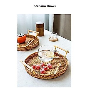 Hand-Made Round Rattan Tray with Handle, Food Basket, Basket, Perfect for displaying Bread, Coffee Breakfast or Fruit 11x11xo.39in