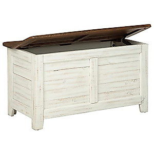 Signature Design by Ashley Dashbury Rustic Farmhouse Storage Trunk or Coffee Table, Antique White & Brown