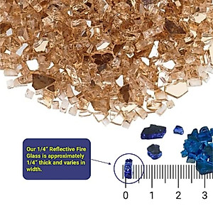 American Fireglass 1/4” Reflective Fire Glass | Use in Fireplace, Fire Pit or Bowl | for Natural Gas or Propane Fires | Safe Tempered Glass for Outdoor & Indoor | Champagne, 10lb Bag