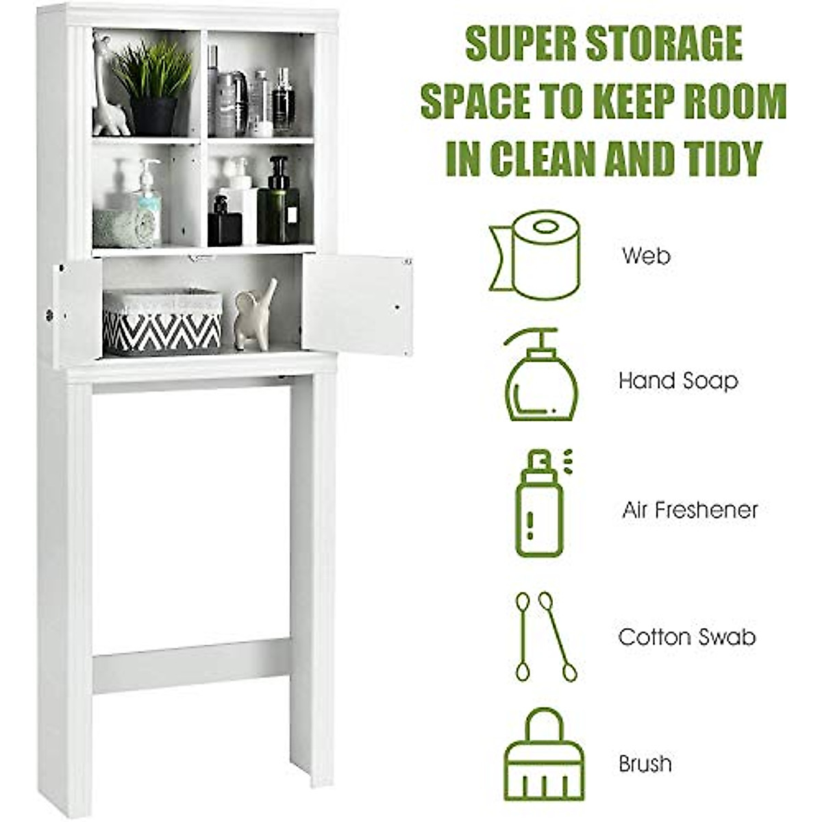 Nightcore Bathroom Storage Rack Over The Toilet, Toilet Organizer with 4 Open Space, Space Saver Cabinet, Sturdy and Durable Bathroom Shelf, White