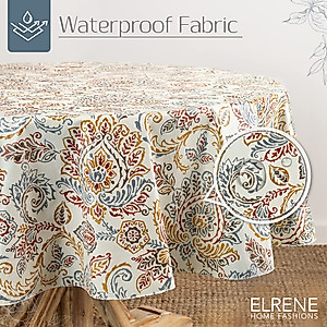 Elrene Home Fashions Ava Floral Jacobean Water- and Stain-Resistant Vinyl Tablecloth with Flannel Backing, 60 Inches X 84 Inches, Oval